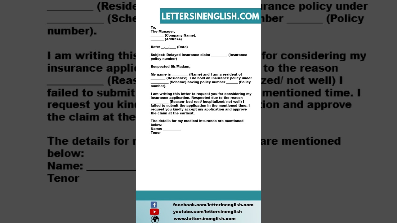 Letter for Delay in Insurance Claim – Letter for Late Submission of Insurance Claim – Finance Snip